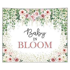 Avezano Baby in Bloom Backdrop Sage Green Leaves with Pink Flowers Baby Shower Party Decorations Baby Girl's Greenery Floral Nature Theme Photography Background Cake Table Banner (6x5ft(72x60in))