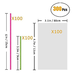 6 Inch Cake Pop Sticks Set Pack of 300, Each of 100 Pieces Parcel Bags, Colorful Treat Sticks, Colorful Metallic Wire for Lollipops Candies Chocolates and Cookies