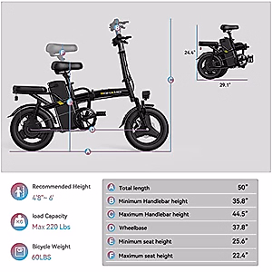 SOHAMO A2 Electric Bike, Foldable Electric Bicycles for Women, Teens, Men, Lightweight Aluminum with Pedals, 48V 12AH 350W Brushless Motor with 20mph, Road/Comfort Bike City Commuter, Picnic