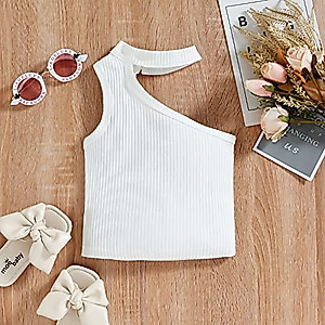 Yunfanda Toddler Girl Kids Shorts Outfit One Shoulder Ruffle Crop Tops + Pants 2Pcs Summer Clothes Set (White Tops+Pink Shorts, 4-5T),JX-F002