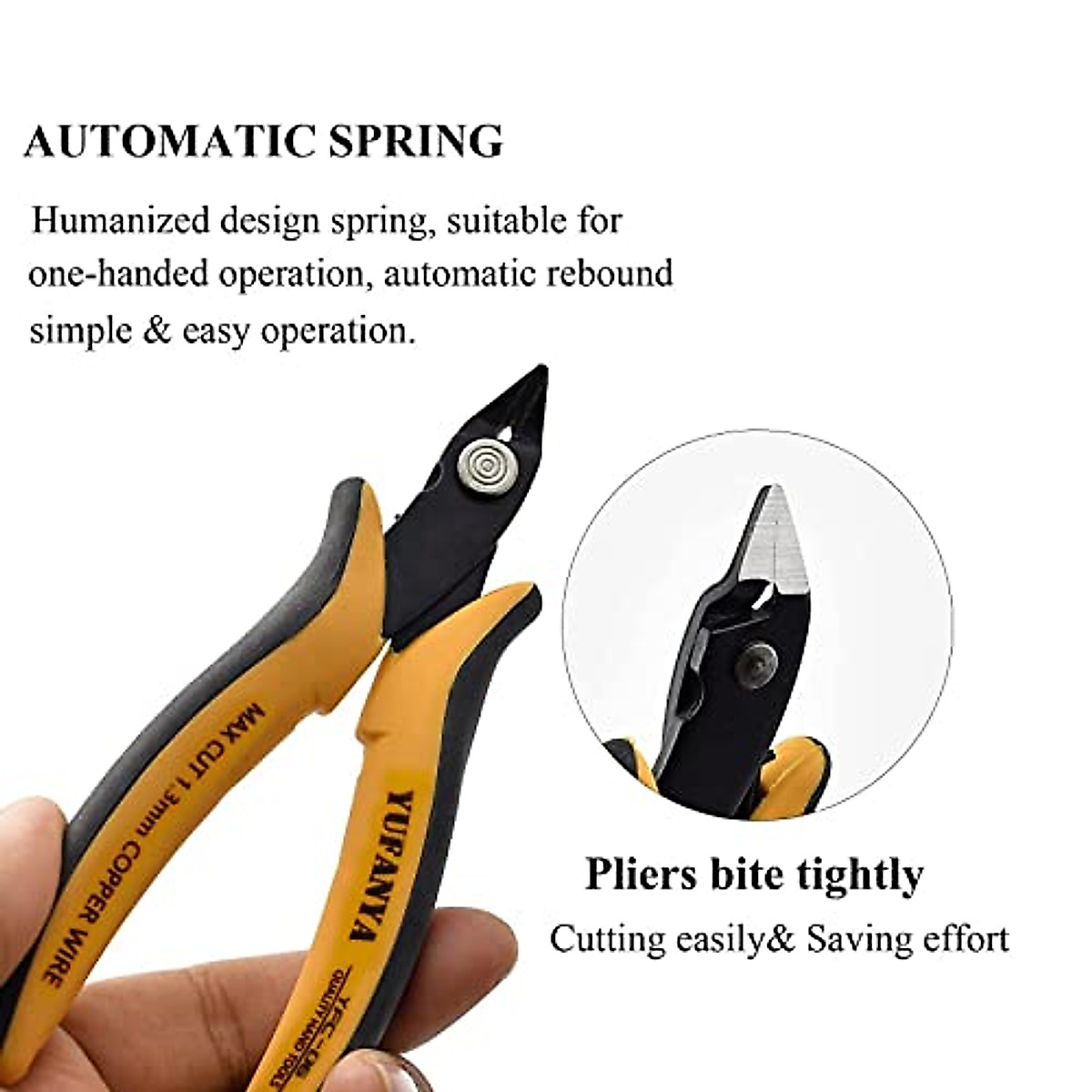 Micro Flush Cutter,Ultra Sharp Micro Wire Cutter Side Cutter with Internal Spring & Soft Rubber Handle,Diagonal Cuting Pliers for Electronics,jewelry making,Plastic,Zip Ties,Yellow & Black
