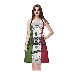 WONDERTIFY Pizza Apron,Best in Town Pizzeria Retro Poster on Grunge Backgrounds Green White Red Bib Apron with Adjustable Neck for Men Women,Suitable for Kitchen Cooking Chef Grill Bistro BBQ Apron