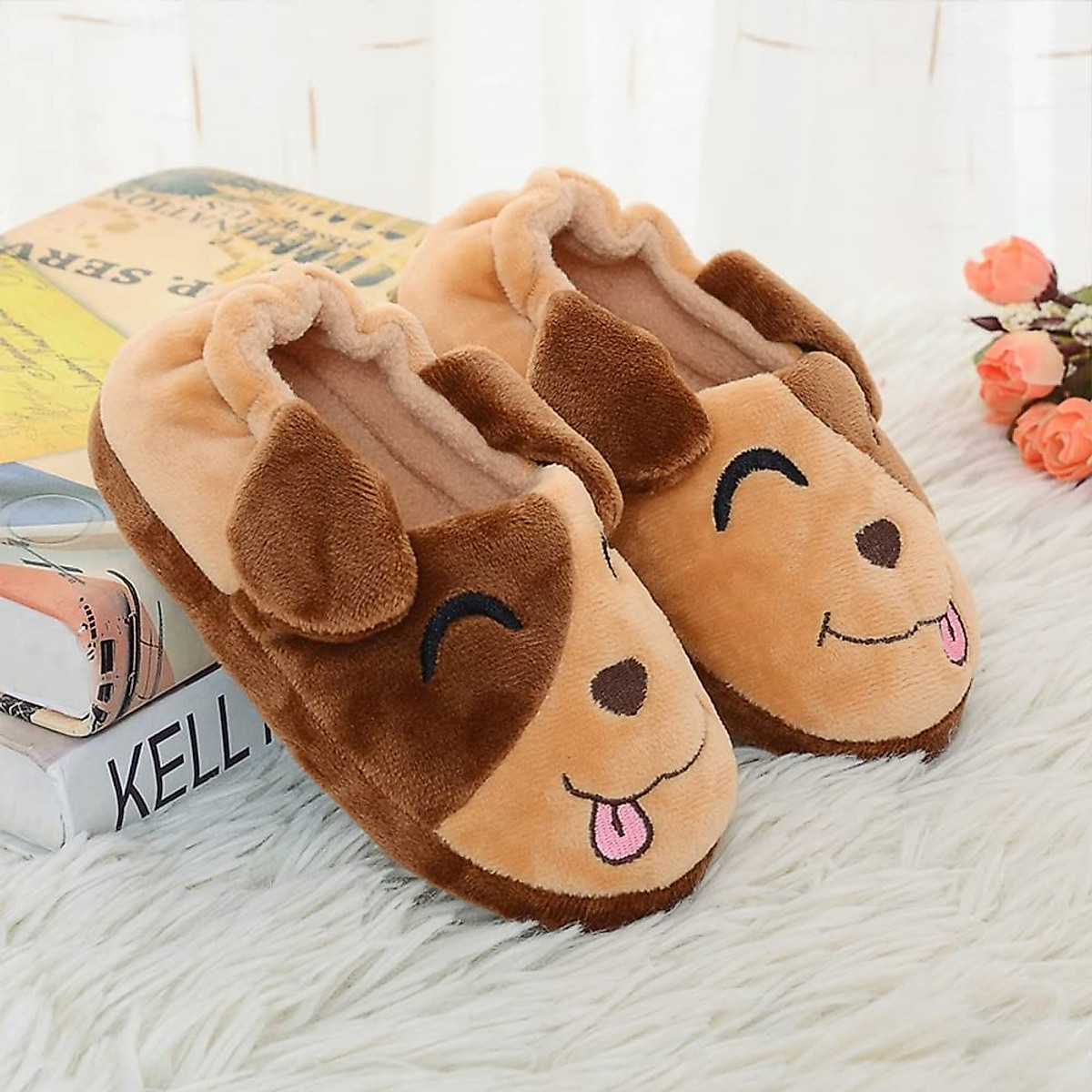 Knemksplanet Toddler Boys Girls Fuzzy Slippers Kids Cute Cartoon Unicorn Dinosaur Bunny Shoes Non-Slip Animals Fluffy Plush House Slippers Fur Lined Warm Indoor Bedroom Shoes