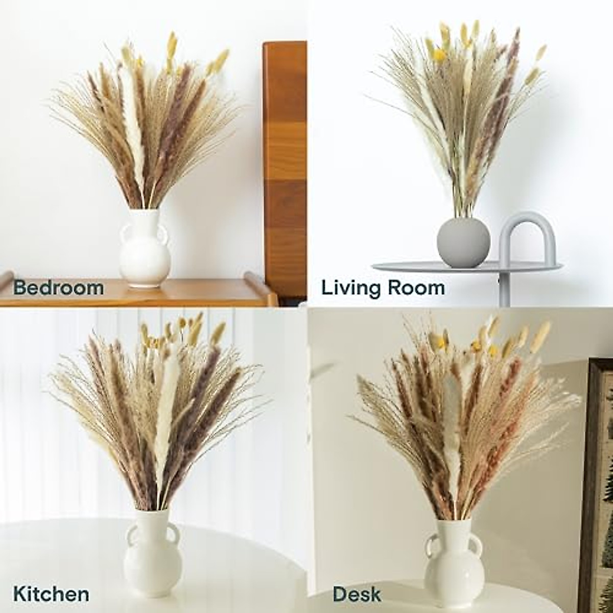 Luxclub Dried Pampas Grass Decor, 100 PCS 17 Inch Pampas Grass, Fluffy Bunny Tails Dried Flowers, Reed Grass Bouquet, Natural White Pompas for Wedding, Floor Vase Boho Flowers Home Decor Decorations