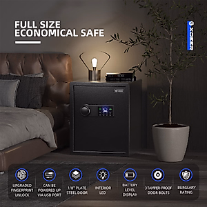 XDeer CS42 Biometric Gun Safe Lock Box - (1.69 Cubic Feet) Quick-Access Security Safe with Fingerprint Scanner, Gun Rack, and Steel Construction for Home, Office