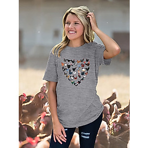 Chicken Shirt Women Funny Chicken Lovers T Shirt Egg Dealer Tee Tops Farm Country Graphic Short Sleeve Tee Grey