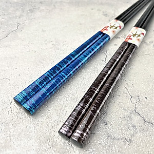 Premium Japanese Chopsticks Reusable 2prs Set [ Made in Japan ] Traditional Lacquer Art Wooden Chopsticks B (Splashed Pattern BL/BR(2KR019))