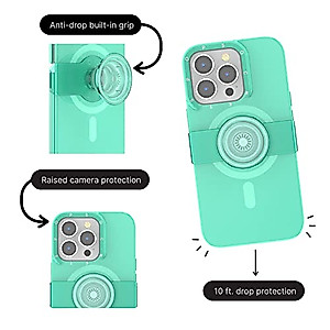 PopSockets: iPhone 13 Pro Case with Phone Grip and Slide Compatible with MagSafe, Phone Case for iPhone 13 Pro, Wireless Charging Compatible- Clear Spearmint