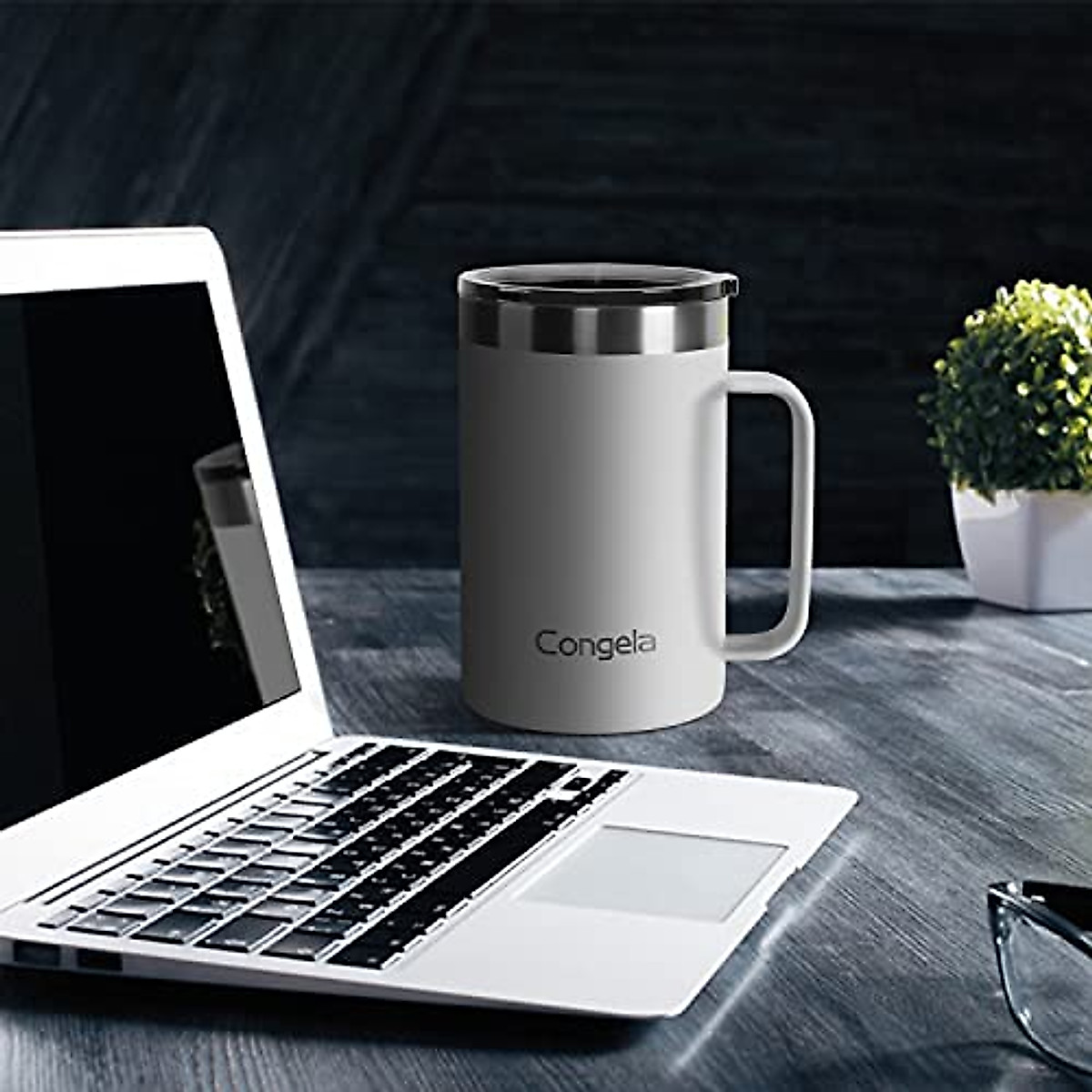 Congela 22oz 2Pack stainless steel insulated coffee mugs with handle, double wall vacuum camping cups set with Tritan lid for hot and cold drinks(Cement+Desert Sage,22oz 2Pack)