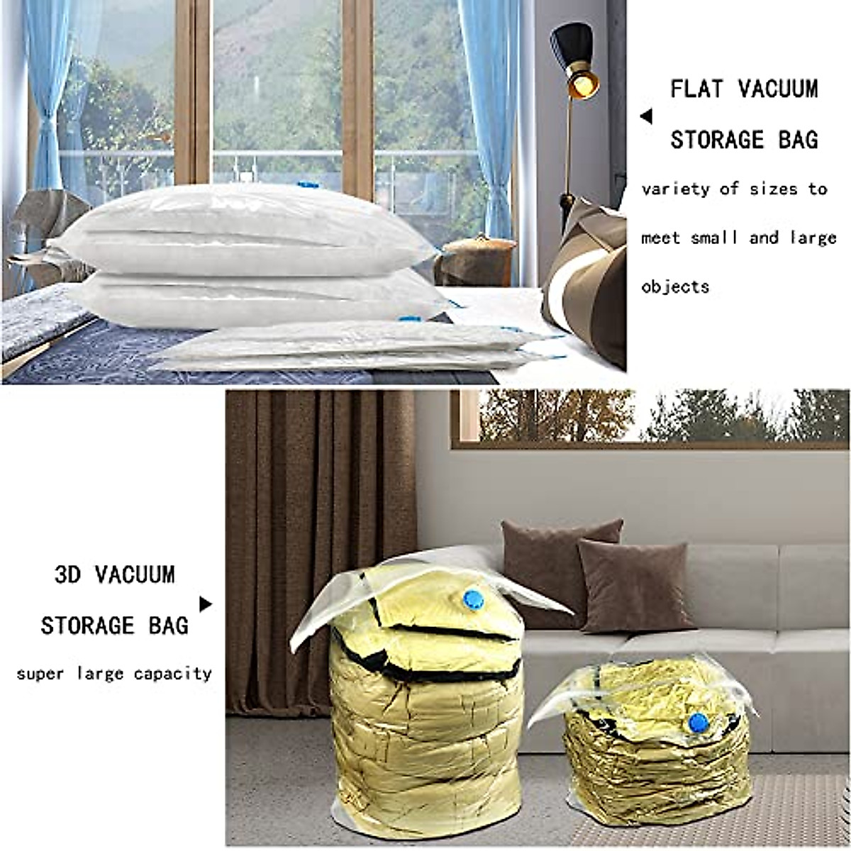 Nayoge Space Saver Vacuum Storage Bags Vacuum Sealed for Clothes,Comforters and Blanketes with Hand Pump,80% More Storage,Variety（Include 3D Bags）Pack of 6