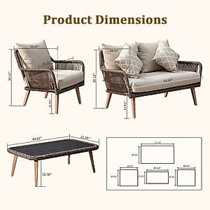 Domi Patio Furniture Set, 4 Pieces Rope Wicker Patio Set with Aluminum Frame, Outdoor sectional Sofa with Coffee Table, Outdoor Sofa, Loveseat, Ideal Outdoor Furniture for Gazebo, Pergola, Patio