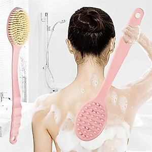 INGVY Dry Brushing Body Brush Long Handle Bath Brush Soft Bath Brush Shower Exfoliating Exfoliating Skin Massage Brush Cleaning Bathroom Accessories (Color : Pink)