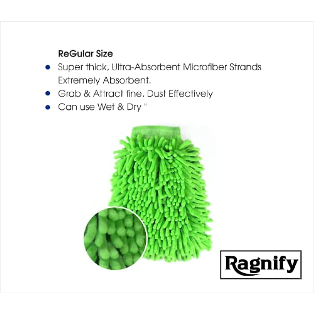 Ragnify Pack of 2 Microfiber car wash mitt Scratch Free Dual Sided Machine Washable Waterproof wash mitt for Cars, Trucks, Boats(Green)