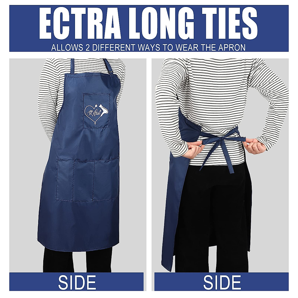 Janmercy 4 Pcs Hair Stylist Apron with 4 Pockets Waterproof Salon Aprons for Hairdresser Cosmetologist Apron (Black, Dark Blue)