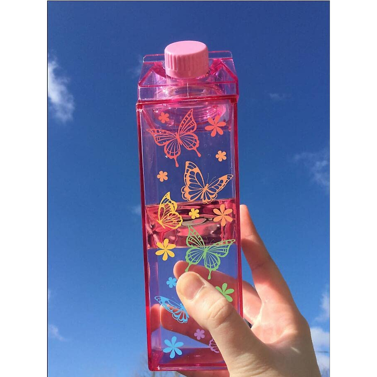 Clear Milk Carton Water Bottle, Aesthetic Water Bottles Square Milk Storing Containers Reusable Water Tumbler Cute Kawaii Water Bottle