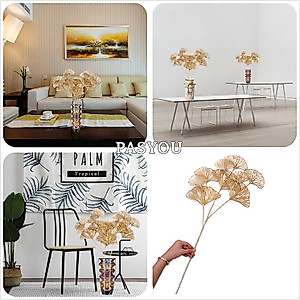 PASYOU Artificial Plants for Christmas Decor, Golden Plastic Grass Fake Shrubs Apricot Leaves Indoor Outdoor Home Garden Party Hotel Verandah Wedding Event Faux DIY Decoration - 26.8 Inch Gold 2 Pack