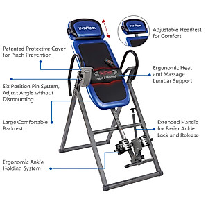 INNOVA HEALTH AND FITNESS ITM4800 Advanced Heat and Massage Inversion Table,Black/ Blue / Gray