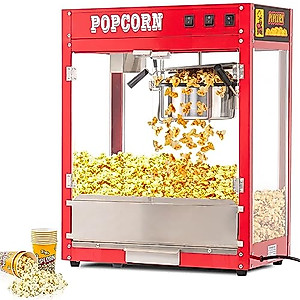 RIEDHOFF Popcorn Machine, [Extra Large] Popcorn Popper Machine [ 8 oz ]Kettle with 10 PACK Popcorn Buckets, Poppers Machine Maker for 60 Cups for Batch, Vintage, Movie, Theater-Red