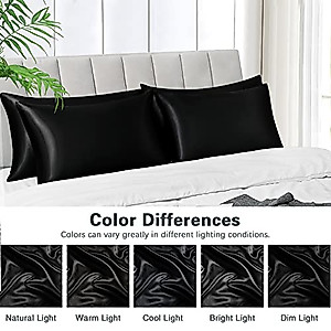 Yastouay Set of 2 Satin Pillow Covers Standard Size Silk Pillowcase with Envelope Closure Soft and Breathable Silk Pillowcase for Hair and Skin (Black, 20" x 26")
