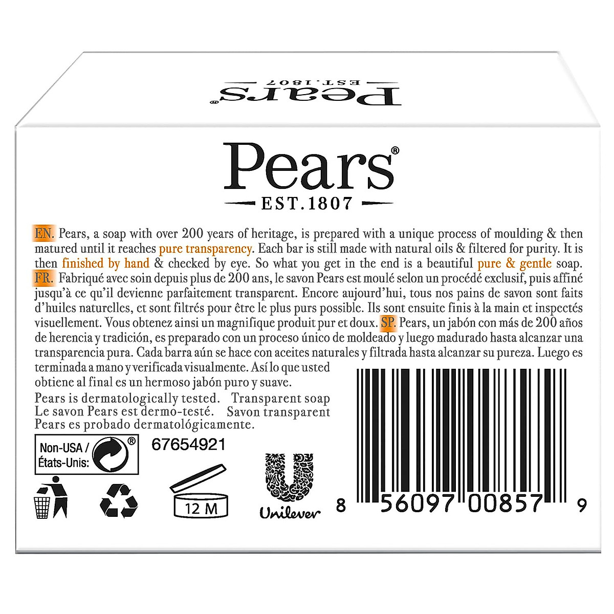 Pears Soap, Face & Body Soap, Amber – Pure & Gentle Transparent Bar Soap, Moisturizing Glycerin Soap with Natural Oils for Pampered, Glowing Skin, 4.4 Oz (Pack of 24)