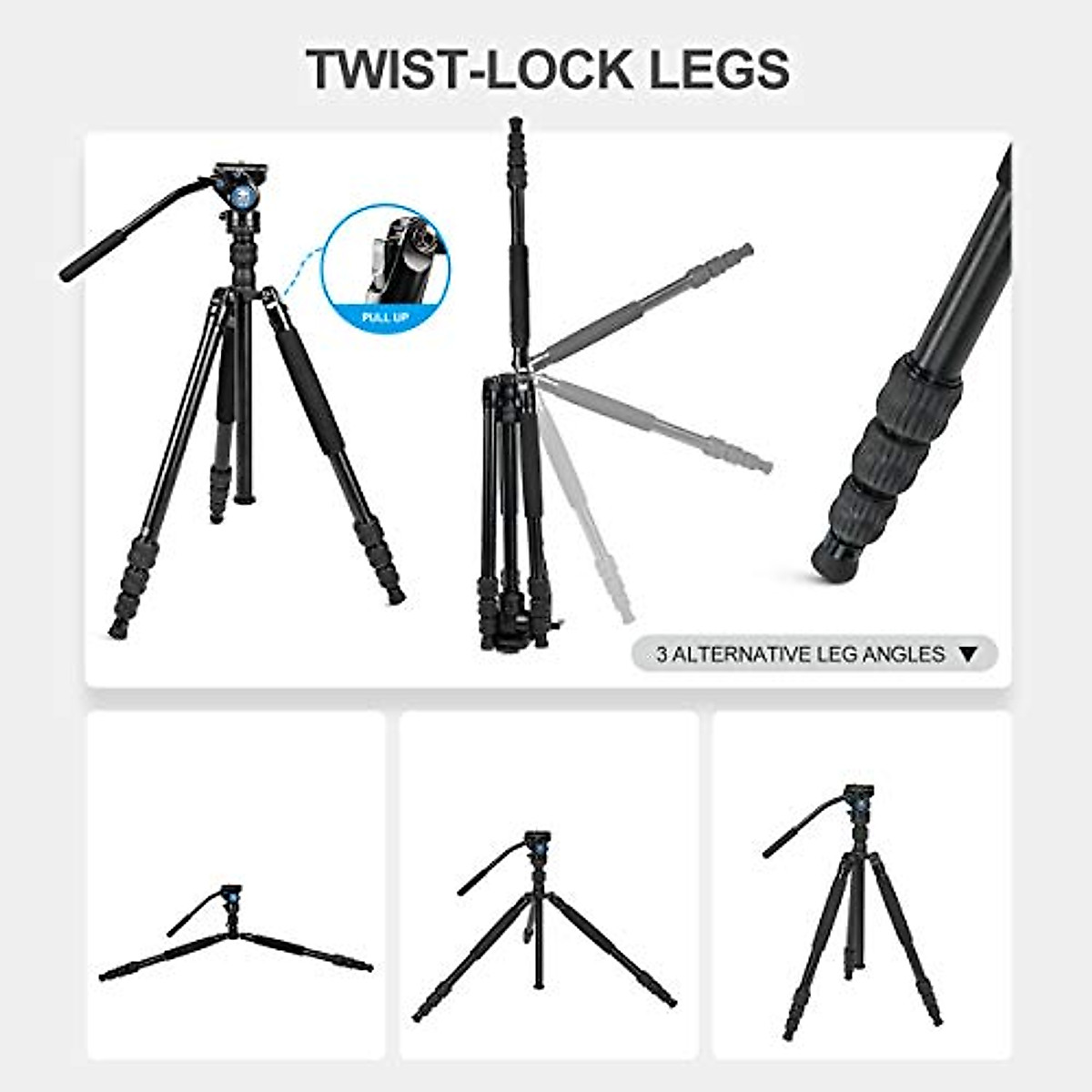 Sirui 2-in-1 Traveler Series Aluminum Video Tripod with VA-5 Fluid Head for Cameras Monopod Conversion 26.5lbs Load Capacity 62.6Inch 360 Degree Panning Base 1/4" and 3/8" Screws (Traveler VA)