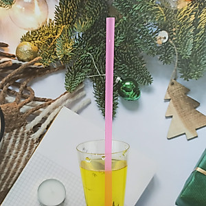 200PCS 10.2 Inches Disposable Decorative Pink Plastic Straws for Birthday Wedding Cocktail Party Supplies (0.23 * 10.2inch) (Pink)
