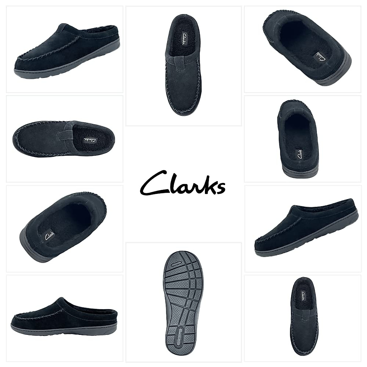Clarks Men's Open Back Suede Sherpa Lined Clog Slippers, JMH2062 - Indoor/Outdoor Slip-Ons - Comfy & Durable Slides with Soft Plush Lining Cushioned Footbed & Gripped Rubber Outsoles (11 M US,Black)