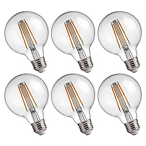 FLSNT LED Globe Edison Light Bulbs 40W Equivalent, Dimmable, 2700K Soft White, 300LM, E26 Base, CRI80, Clear Glass, 6 Pack