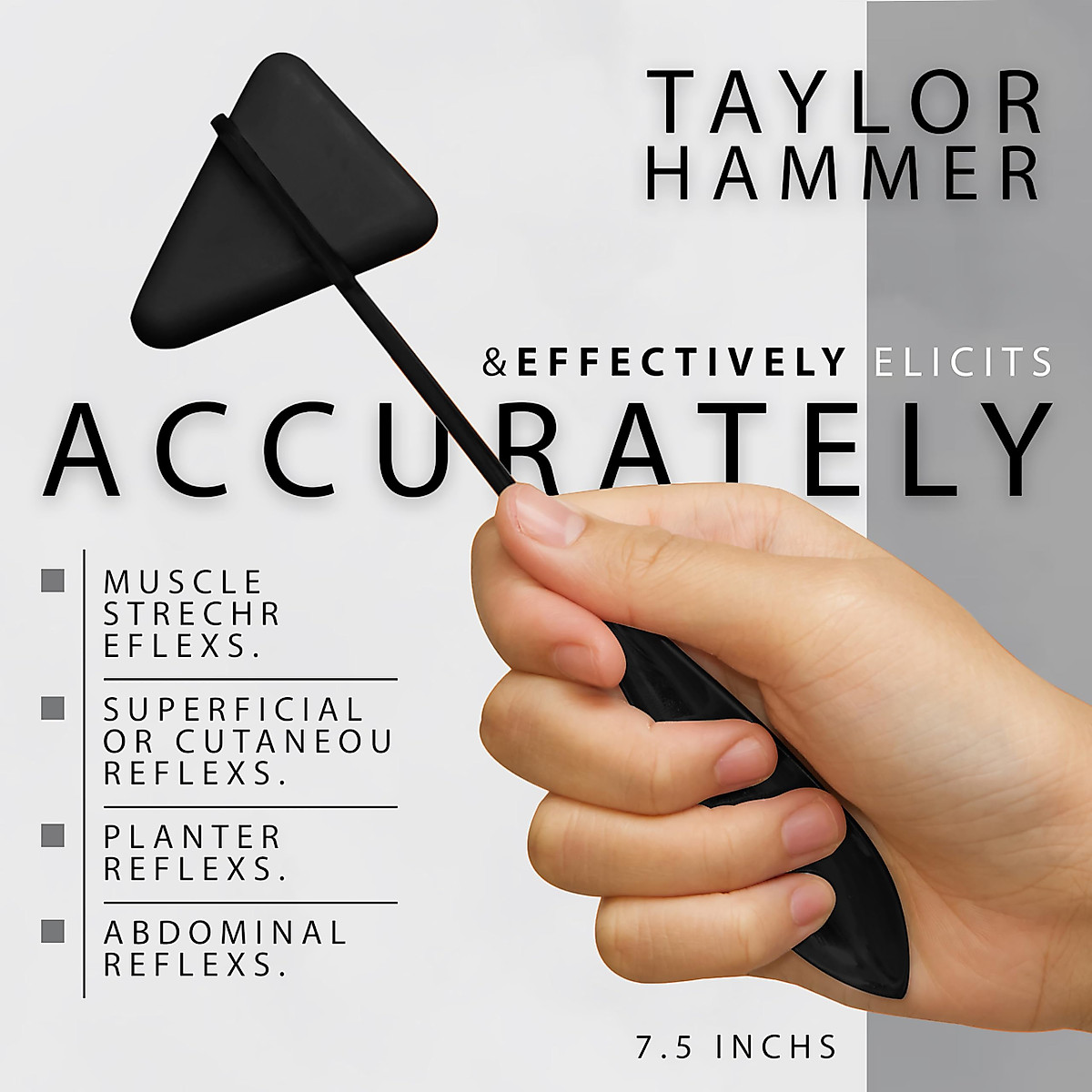 ASA TECHMED Premium 7 Piece Tactical Black Diagnostic Kit - Taylor Hammer, Measuring Tape, Tuning Forks, Bandage Scissors, Pupil Gauge Penlight, Snellen Eye Chart (Black)