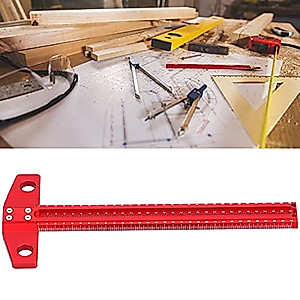 T Square Ruler Aluminum Alloy Removable Woodworking Scriber Art Framing Drafting Tools Ultra Precision Marking Ruler(Red)(300mm)