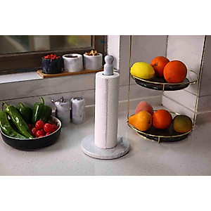 Homicoker Natural Marble Paper Towel Holder Polished, Natural Marble Upright Paper Holder Kitchen Towel Dispenser, Cloudy Grey Color