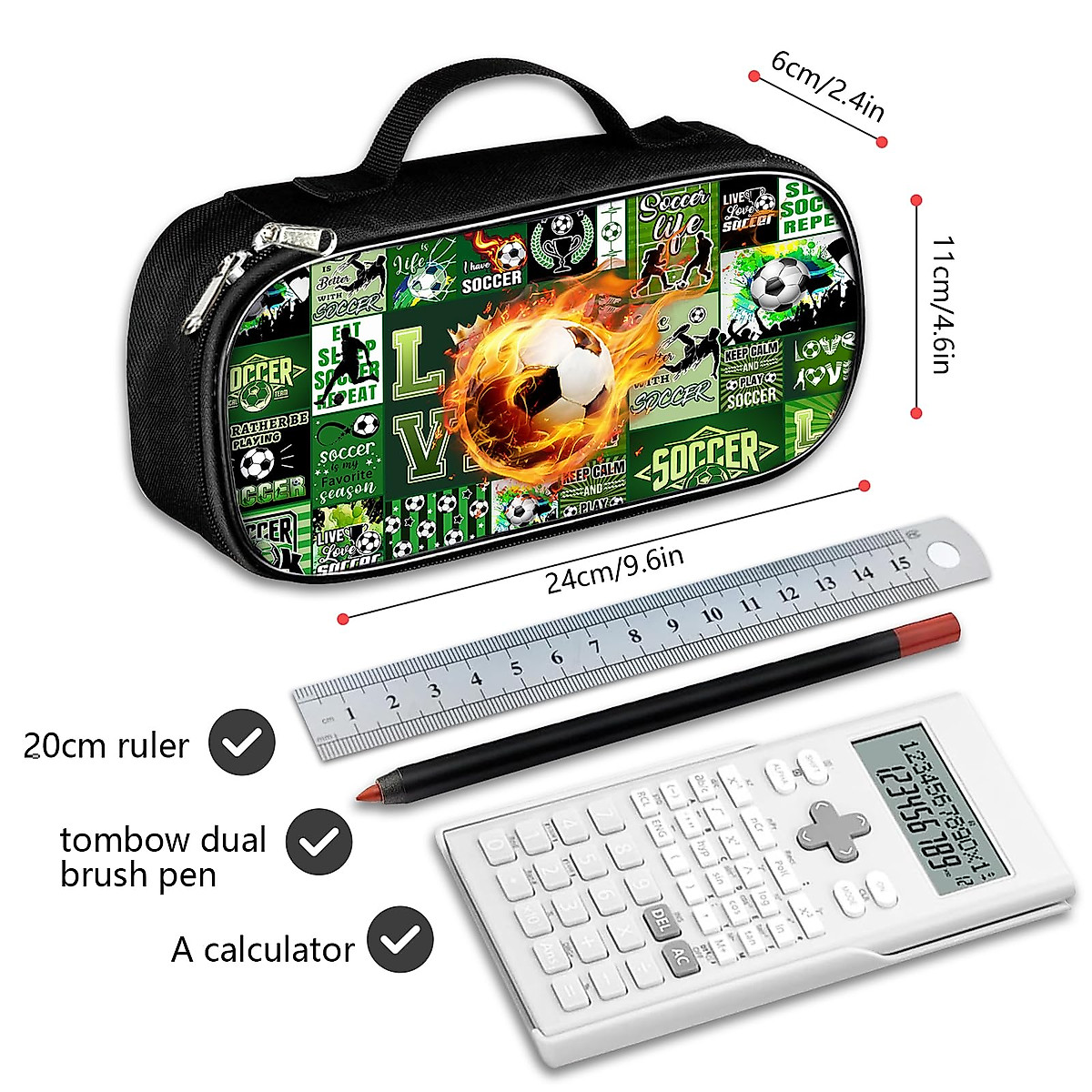 Rovozar Soccer Ball Pencil Case for Boys Girls, Sport Pencil Box for Kids Soccer Pen Bag, Large Football Pencil Pouch with Zipper Compartments for Office School