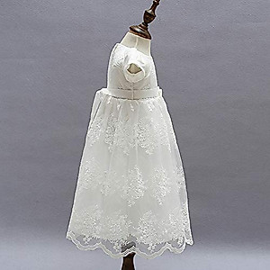 Silver Mermaid Baby Girls Floral Embroidery Baptism Christening Dress Special Occasion Formal Gown Outfit(3M,Ivory White)