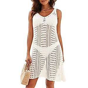 Blooming Jelly Womens Bathing Suit Cover Ups Crochet Pool Swimsuit Cover Up Beach Dresses (Medium, Beige)