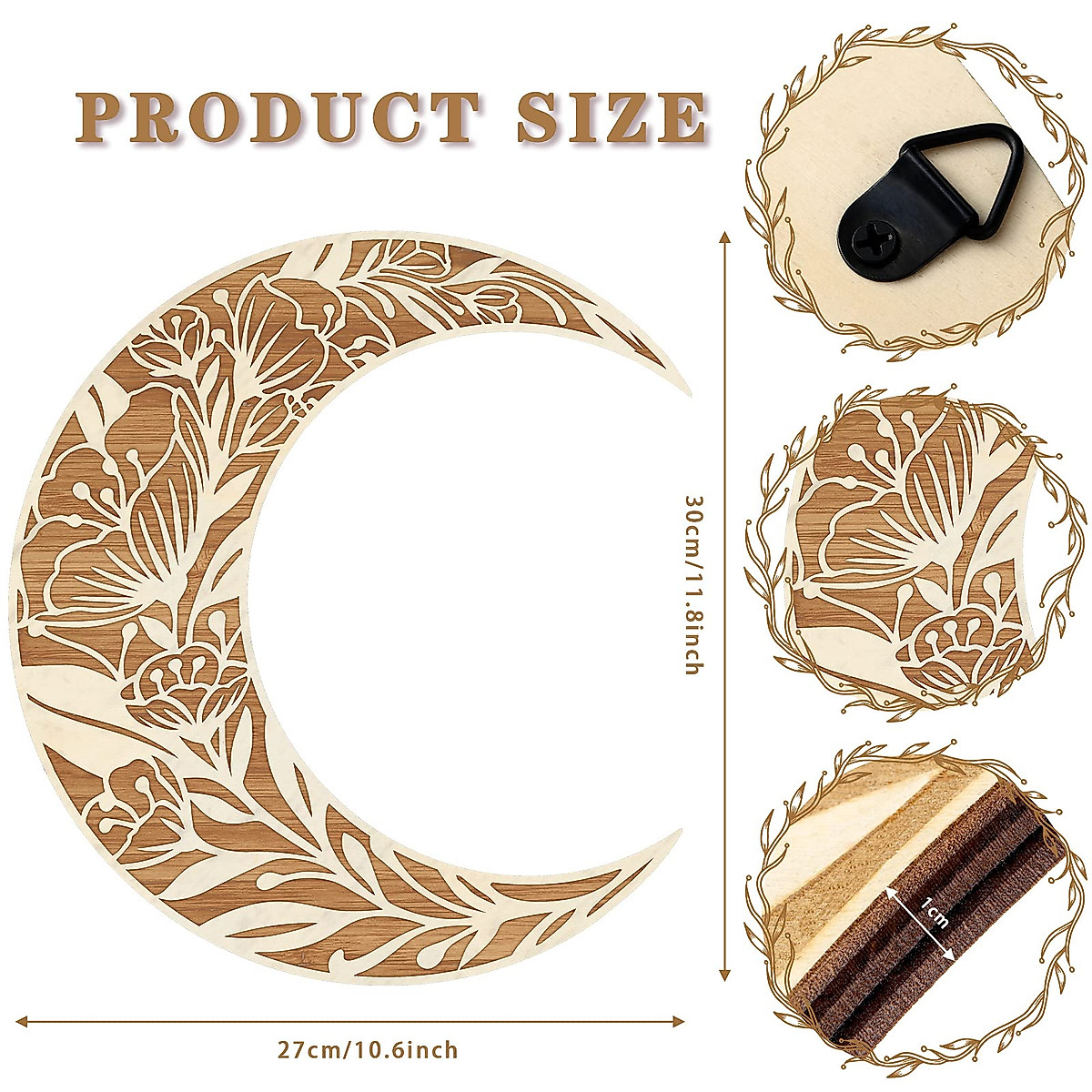 Moon Decor Rustic Moon Phase Bohemian Wall Art Nordic Wood Aesthetic Bedroom Wall Art Natural Design Wall Hanging Beautiful Moon Sign with Flowers for Home Apartment Living Room Wall Gallery Decor