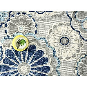 Abani Contemporary Design 4' x 6' Blue & Grey Floral Area Rug Rugs - Unique Non-Shed Modern Flower Print Indoor/Outdoor Rug