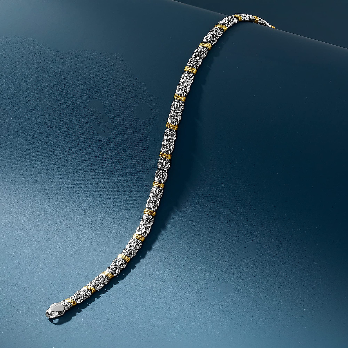 Ross-Simons Sterling Silver Byzantine Bracelet With 14kt Gold Stations. 7 inches