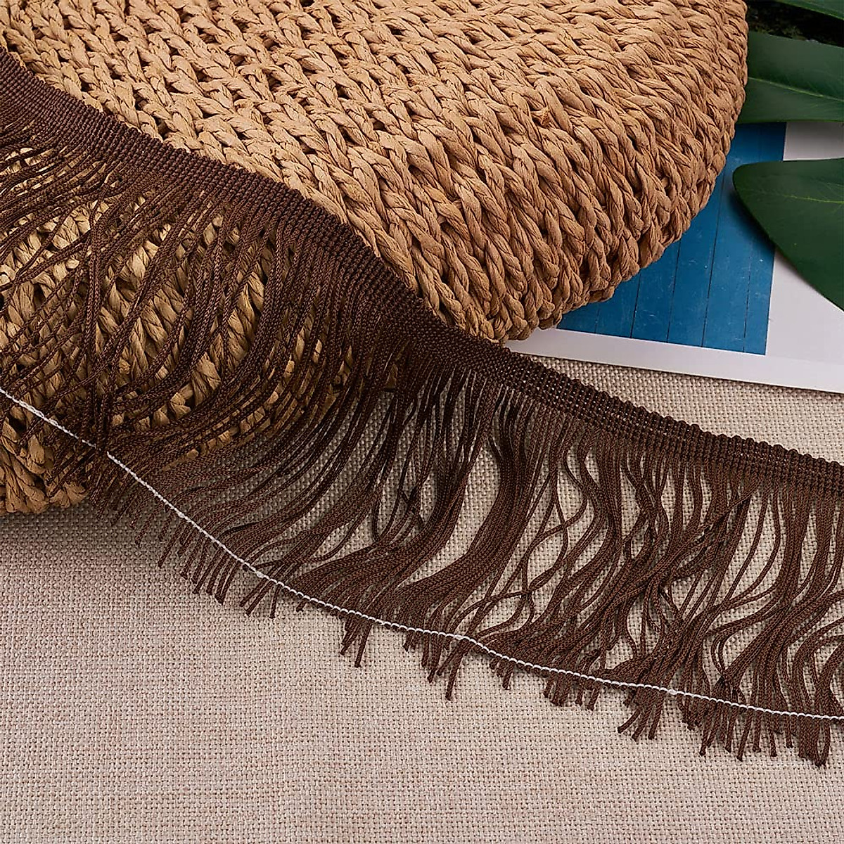 1 Card Coconut Brown Polyester Fringe Tassel Lace Trim 11 Yards x 3.94 Inch Chainette Fringe Fibre Trim for Sewing Quilting DIY Home Decoration Latin Wedding Dress Accessories