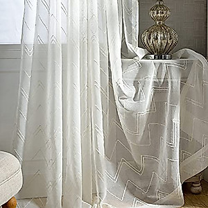 HooHero Embroidered Zig Zag Pattern Simple 54 Wide Kids Childern Sheer Curtains Beautiful Bedroom Window Decor