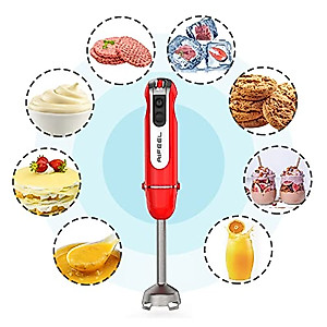 Immersion Hand Blender, Aifeel 5-in-1 Stick Blenderice blade,with Ice Crusher 500ml Food Grinder/Chopper, 600ml Container,Milk Frother,Egg Whisk,Puree Infant Food, Smoothies, Sauces and Soups(red)