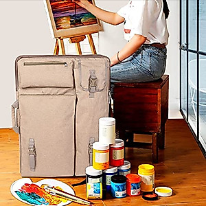 Art Portfolio Carrying Bags for Supplies Artwork Poster Board Project Drawing Case Large Art Portfolio Display Screen Carrying and Traveling(Khaki)