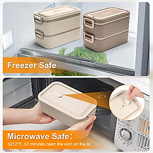 Rezicom Stainless Steel Lunch Box for Kids and Adult, Two Layer 2 L Capacity Leak-Proof Bento Box for Kids, Lunch Containers for Women School Office with Stainless Steel Soup Bowl Spoon and Fork