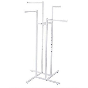 4-Way Clothing Rack White Straight Arm Garment Retail Display 48 - 72" H Adjust