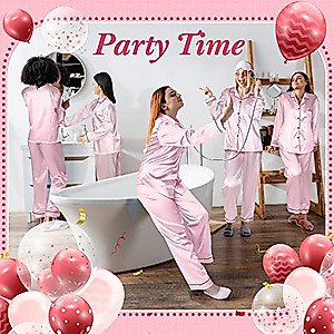 Unittype Women Silk Pajama Set Long Sleeve Silk Sleepwear Satin 2 Pcs Classic Button Down Pajamas for Bride Wedding Party (Pink, M-L)