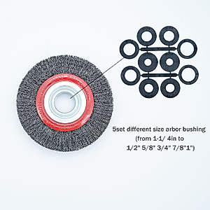 Eco Walker 6inch 8inch 2pcs Bench Wire Wheel Brush Set with 0.012" Crimped Steel Wire and 5 Spacer Arbors for Bench Grinder (6inch 2pcs)