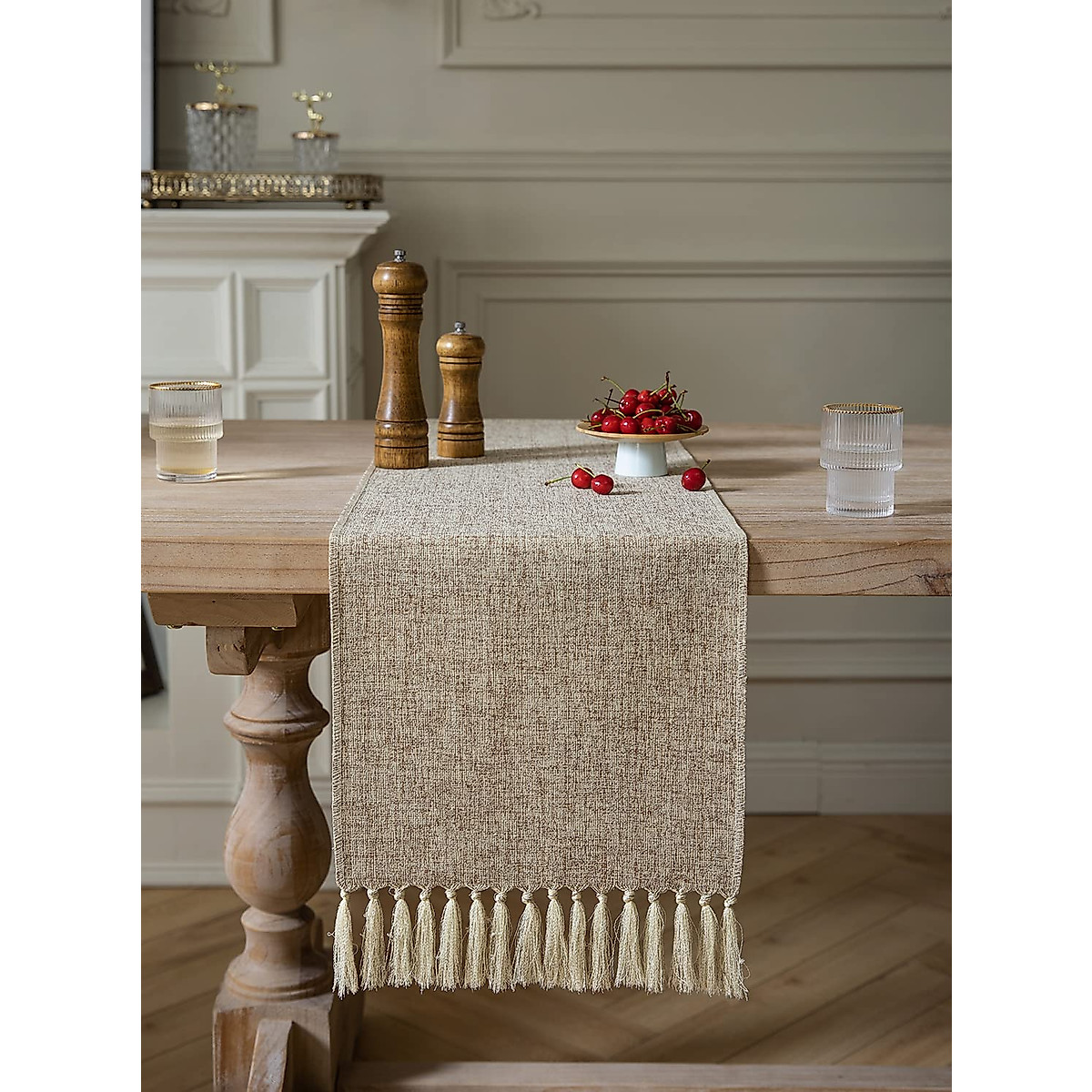 ZeeMart Beige Table Runners 72 Inches Long, Burlap Linen Style Rustic Farmhouse Table Runner, Boho Woven Dining Table Runner, 13x72 Inches, Oatmeal Beige