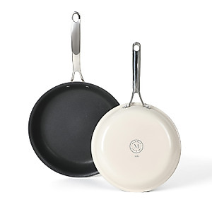 MARTHA STEWART Lockton 2 Piece 10" & 12" Heavy Gauge Aluminum Premium Nonstick Fry Pan Set - Linen