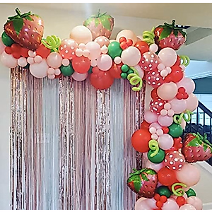 Strawberry Balloons Arch Kit 140pcs Strawberry Birthday Party Decorations Pink Green and Strawberry Balloon for Baby Shower Sweet Berry First Birthday Decoration