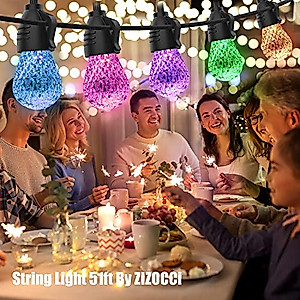 ZIZOCCI String Lights for Outside, String Lights Outdoor, String Lights Indoor, 51ft Patio Shatterproof Waterproof, Remote Control & App, Wedding, Christmas, Birthday, Balcony, Garden Party