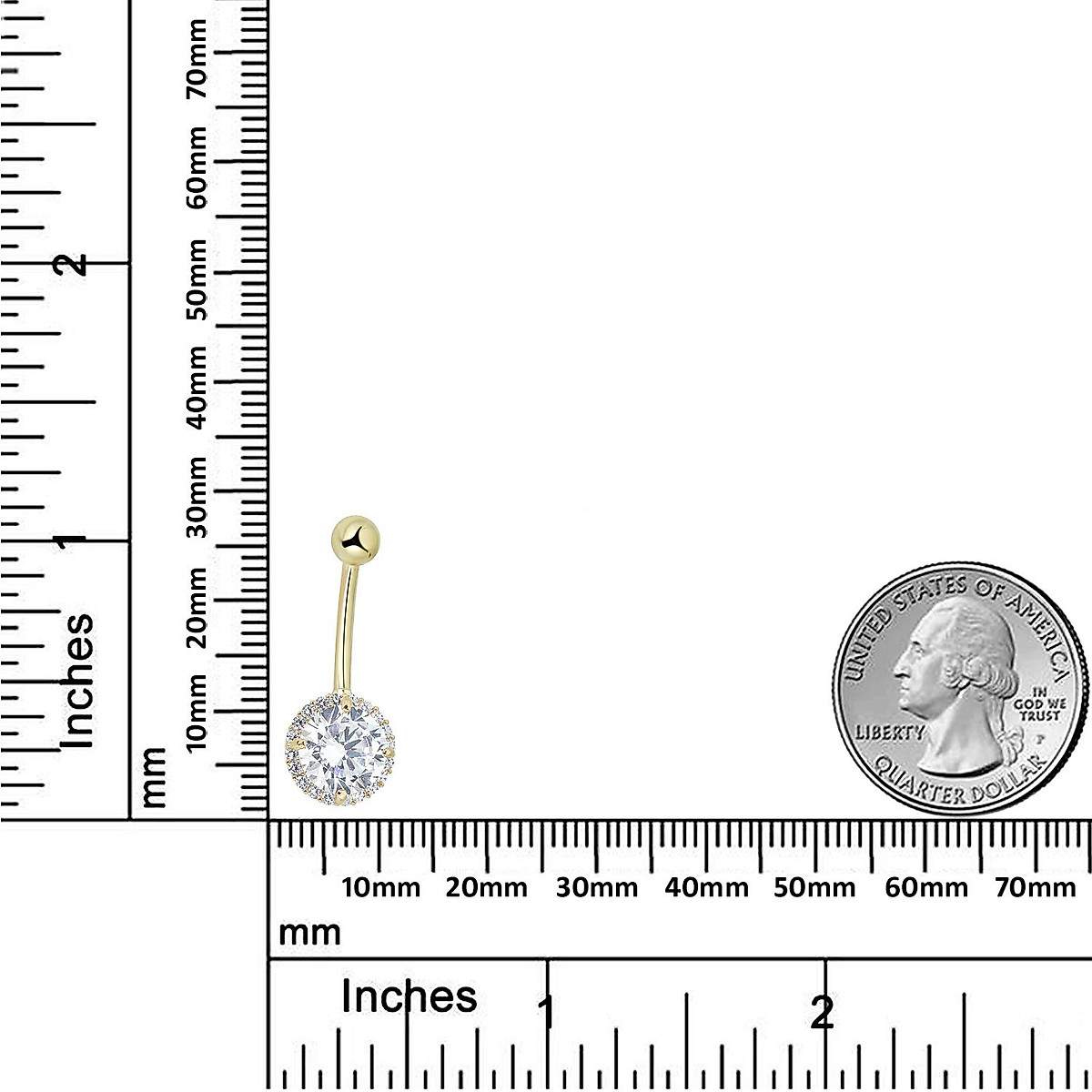 AVORA 10K Yellow Gold 8mm Simulated Diamond CZ Halo Belly Button Ring Body Jewelry (14 Gauge)